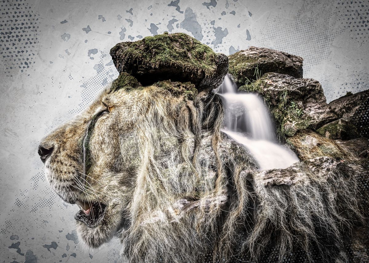 'Waterfall Lion' Poster by Kilo Byte | Displate