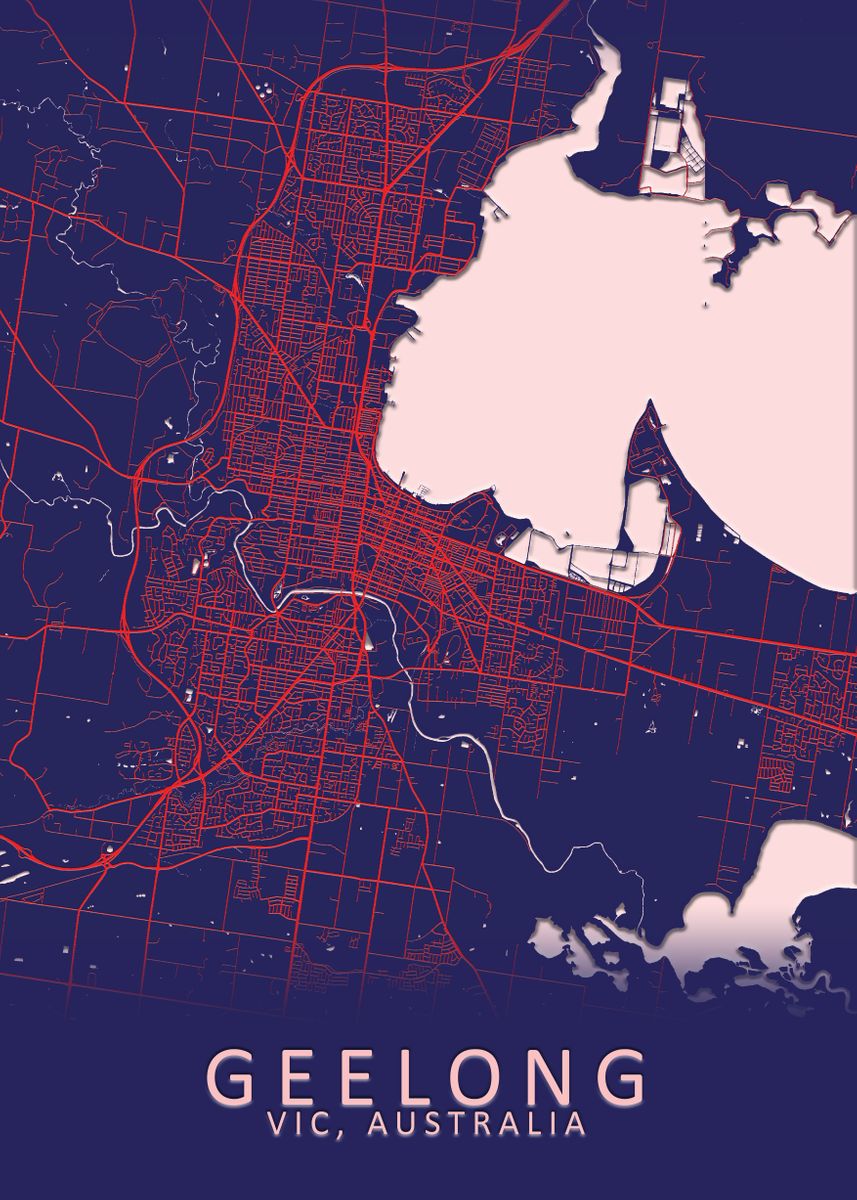 'Geelong Australia City Map' Poster, picture, metal print, paint by ...