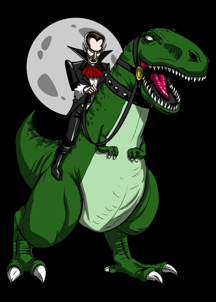 'Vampire Riding Dinosaur' Poster, picture, metal print, paint by ...