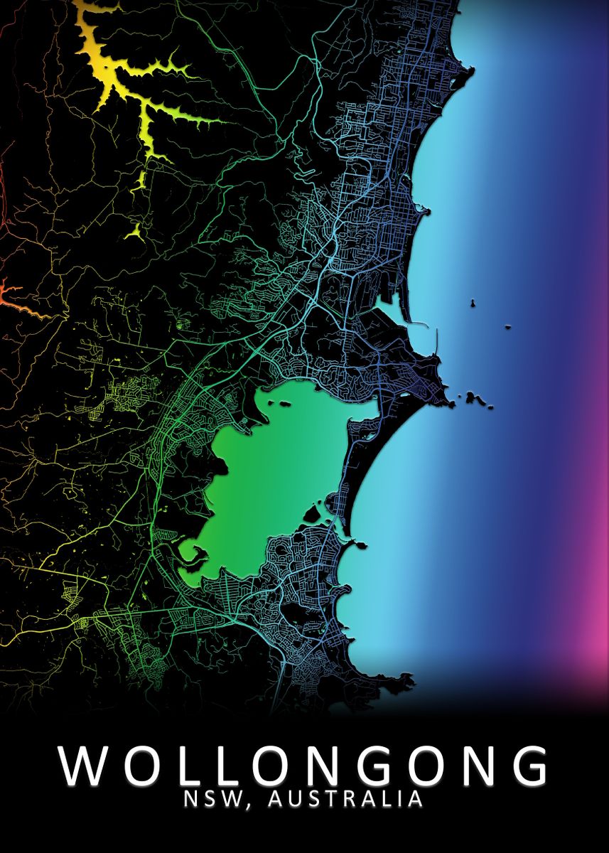 'Wollongong Australia Map' Poster, picture, metal print, paint by City ...