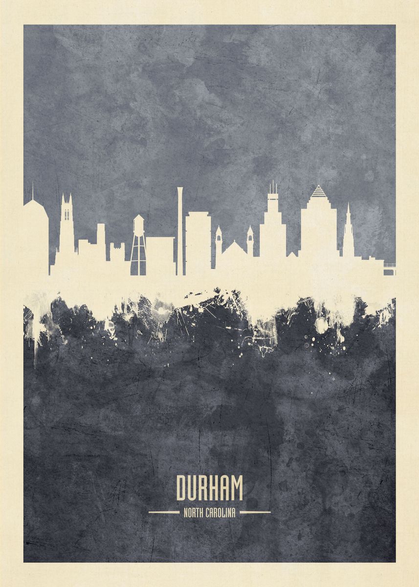 'Durham NC Skyline' Poster, picture, metal print, paint by Michael ...