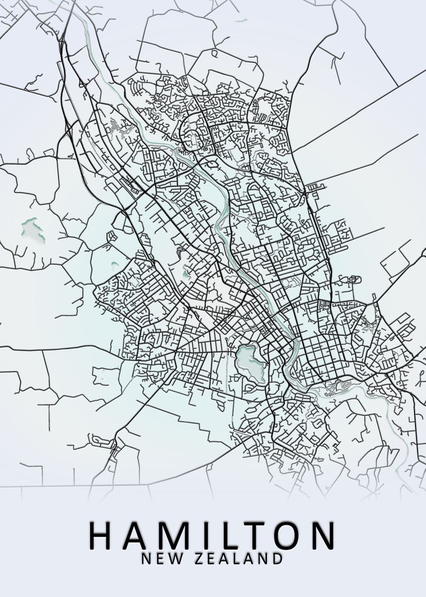 'Hamilton New Zealand Map' Poster, picture, metal print, paint by City ...