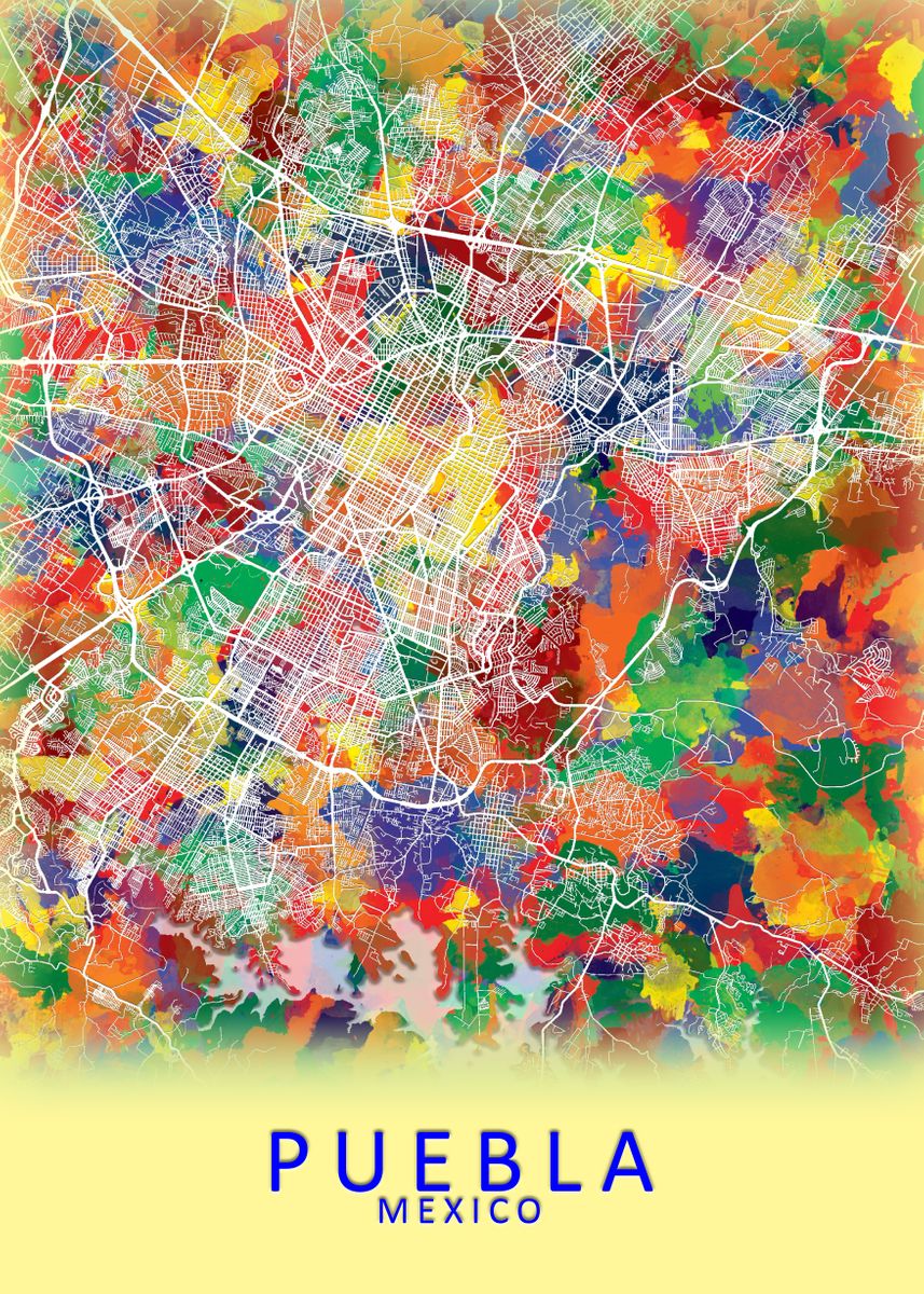 'Puebla Mexico City Map' Poster by City Map Art Prints | Displate