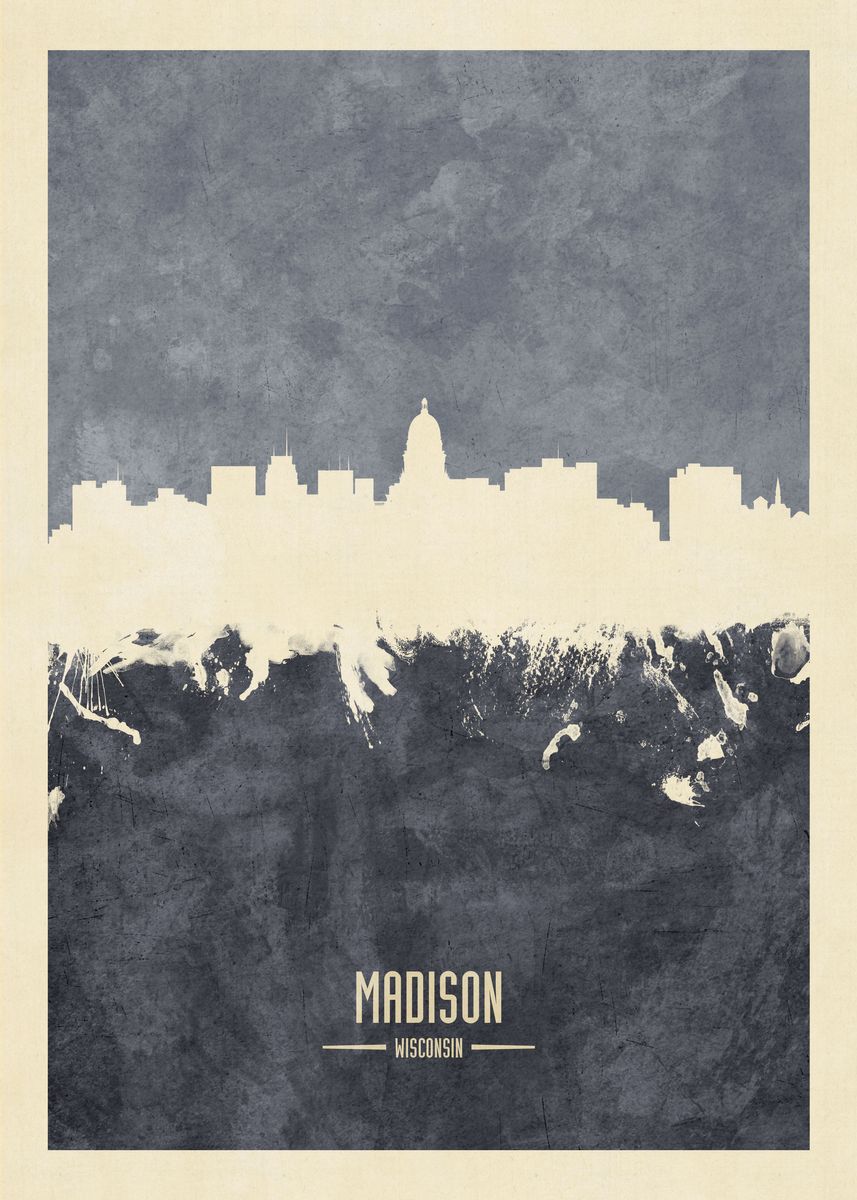 'Madison Wisconsin Skyline' Poster by Michael Tompsett | Displate