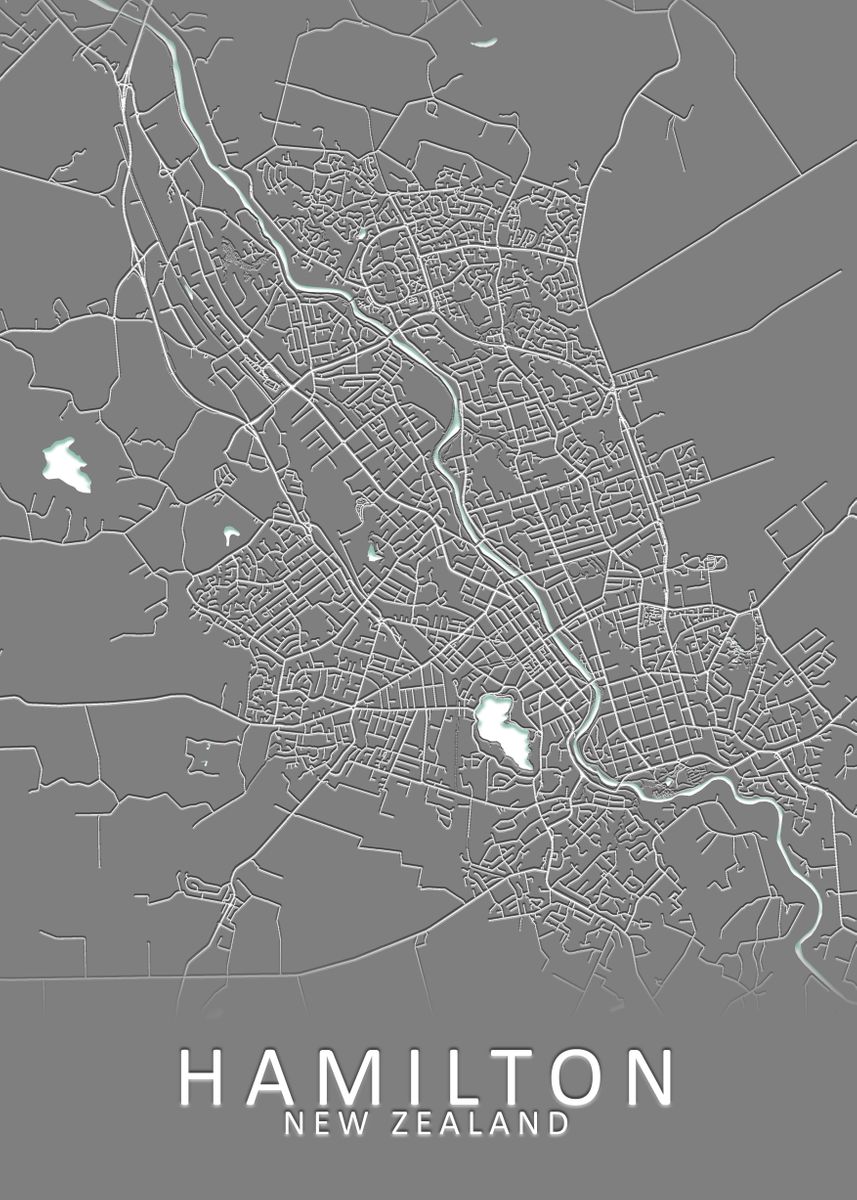 'Hamilton New Zealand Map' Poster, picture, metal print, paint by City ...