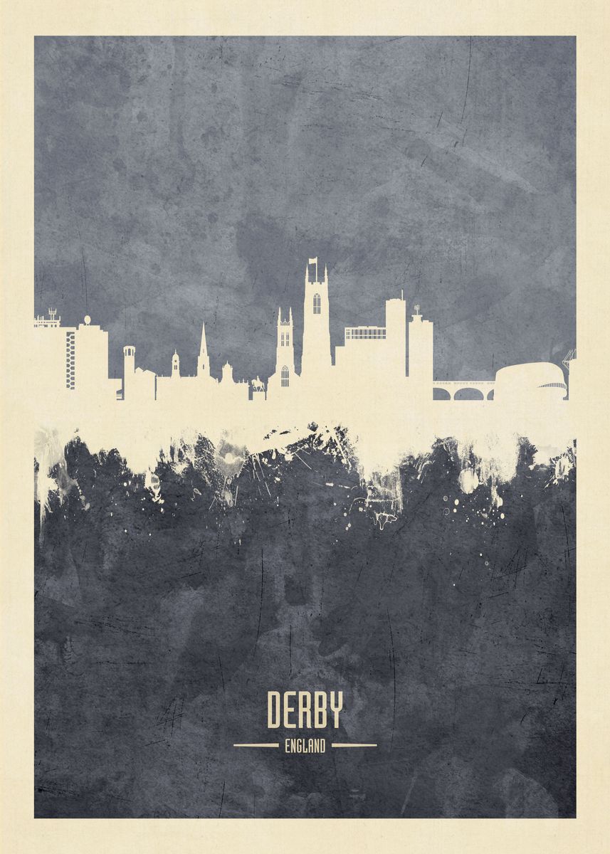 'Derby England Skyline' Poster, picture, metal print, paint by Michael ...