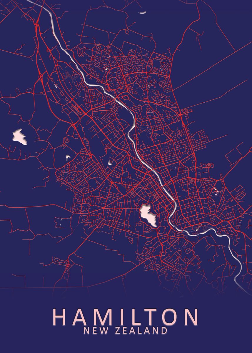 'Hamilton New Zealand Map' Poster, picture, metal print, paint by City ...