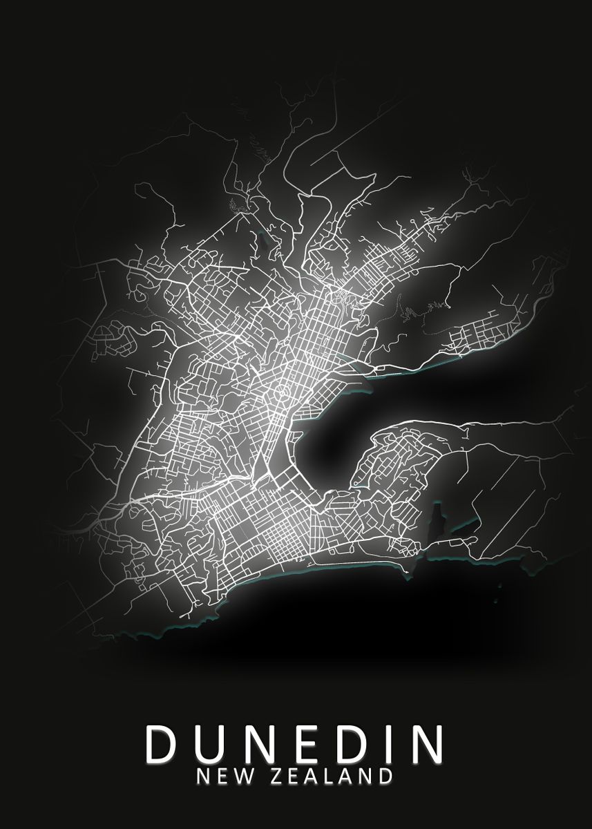 'Dunedin New Zealand Map' Poster, picture, metal print, paint by City ...