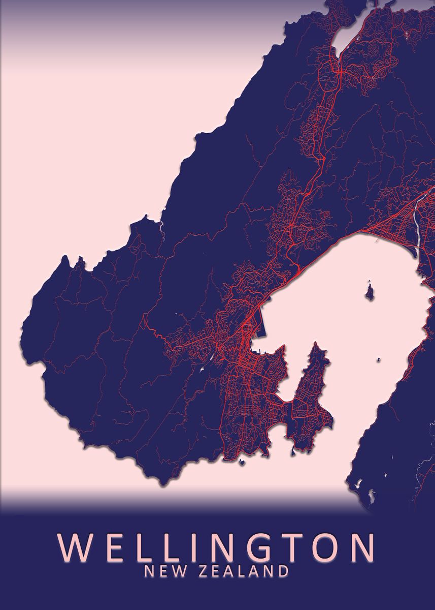 'Wellington New Zealand Map' Poster, picture, metal print, paint by ...