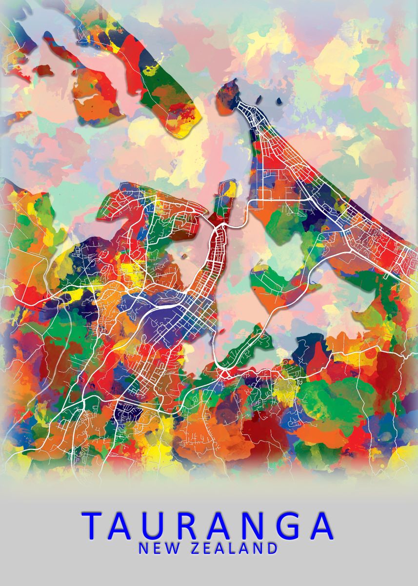 'Tauranga New Zealand Map' Poster, picture, metal print, paint by City ...