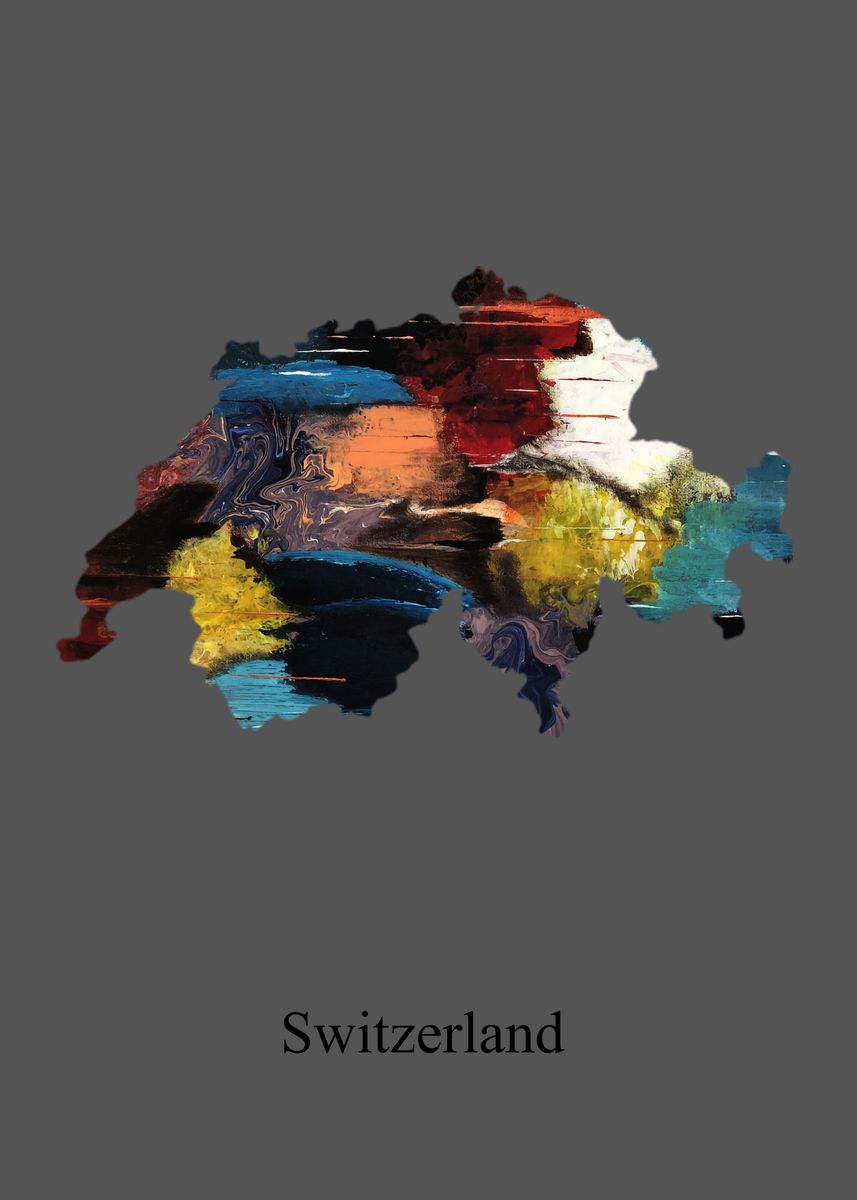 'Switzerland Map' Poster, picture, metal print, paint by Rania | Displate