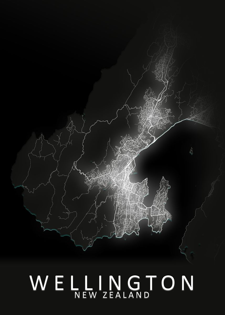'Wellington New Zealand Map' Poster, picture, metal print, paint by ...