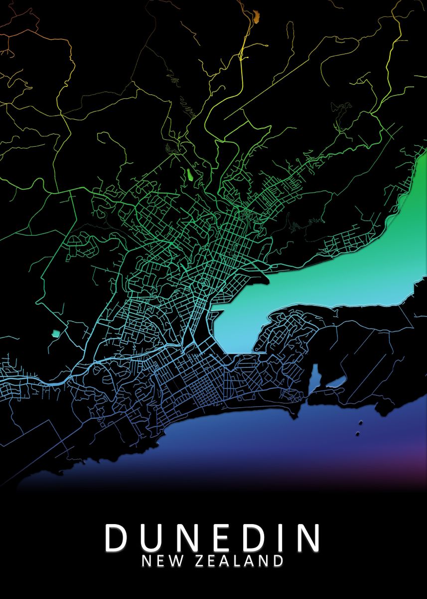 'Dunedin New Zealand Map' Poster, picture, metal print, paint by City ...
