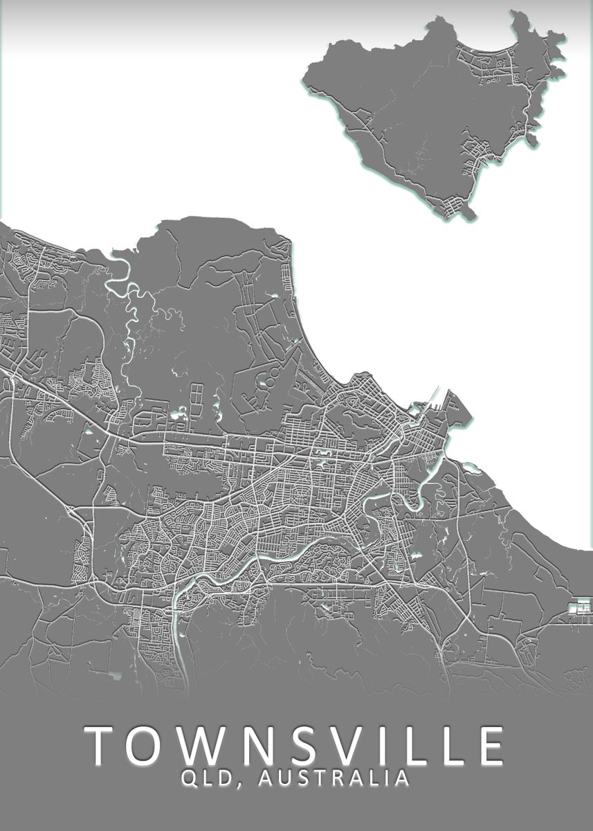 'Townsville Australia Map' Poster, picture, metal print, paint by City ...