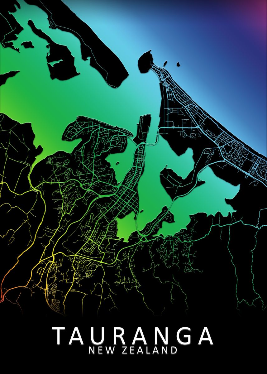 'Tauranga New Zealand Map' Poster, picture, metal print, paint by City ...