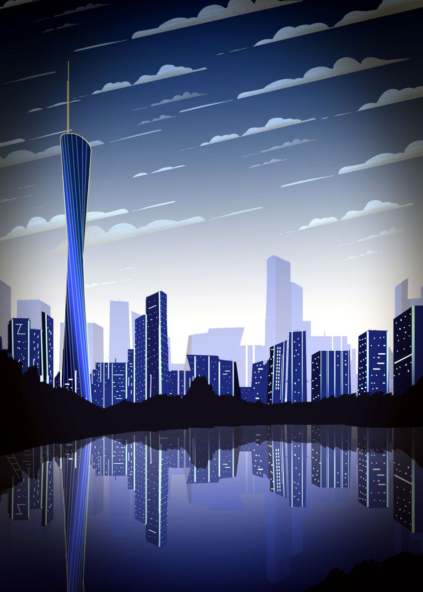 'blue light city' Poster, picture, metal print, paint by Base Mant ...