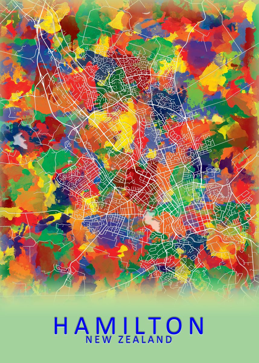 'Hamilton New Zealand Map' Poster, picture, metal print, paint by City ...