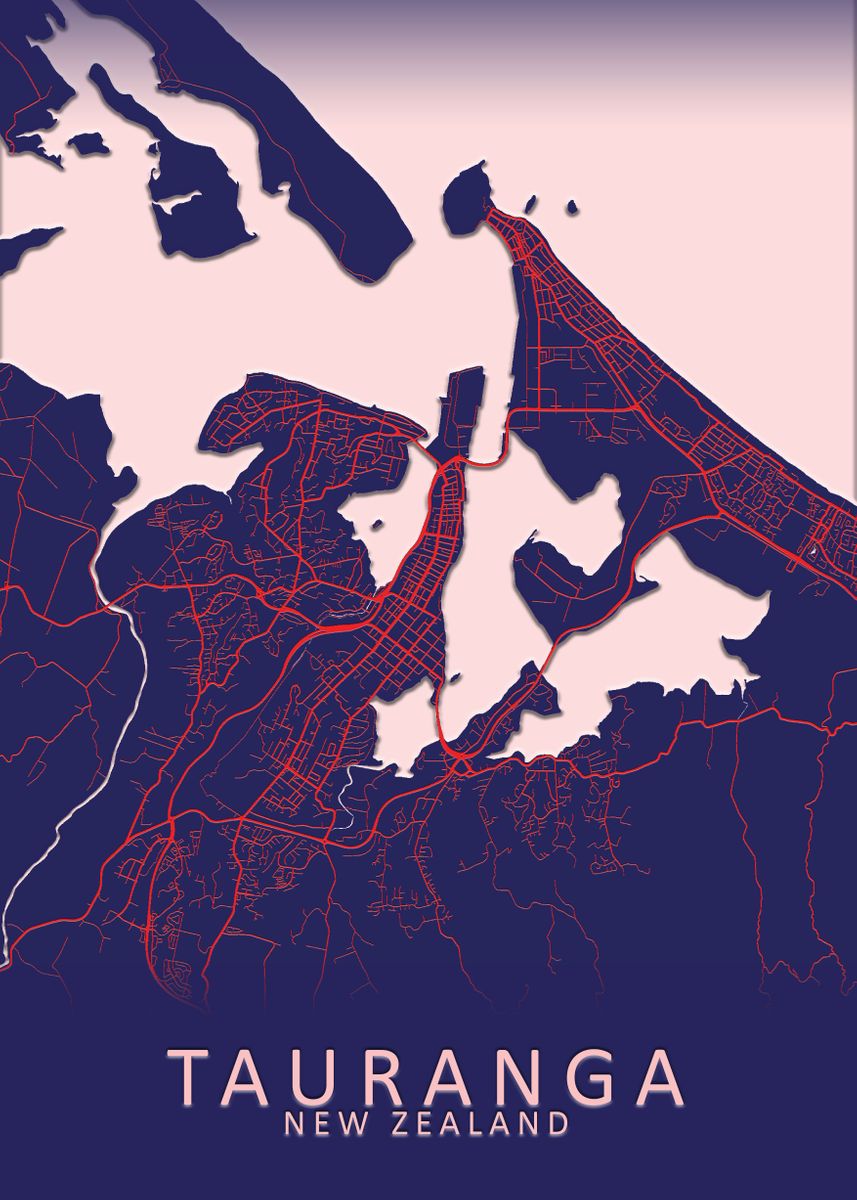 'Tauranga New Zealand Map' Poster, picture, metal print, paint by City ...