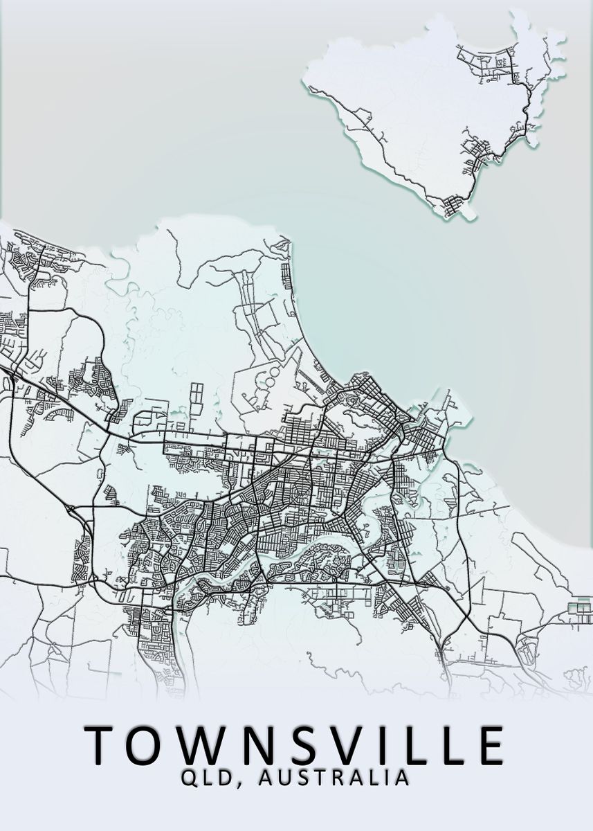 'Townsville Australia Map' Poster, picture, metal print, paint by City ...