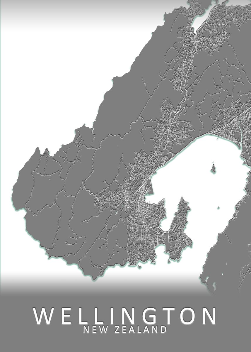 'Wellington New Zealand Map' Poster, picture, metal print, paint by ...