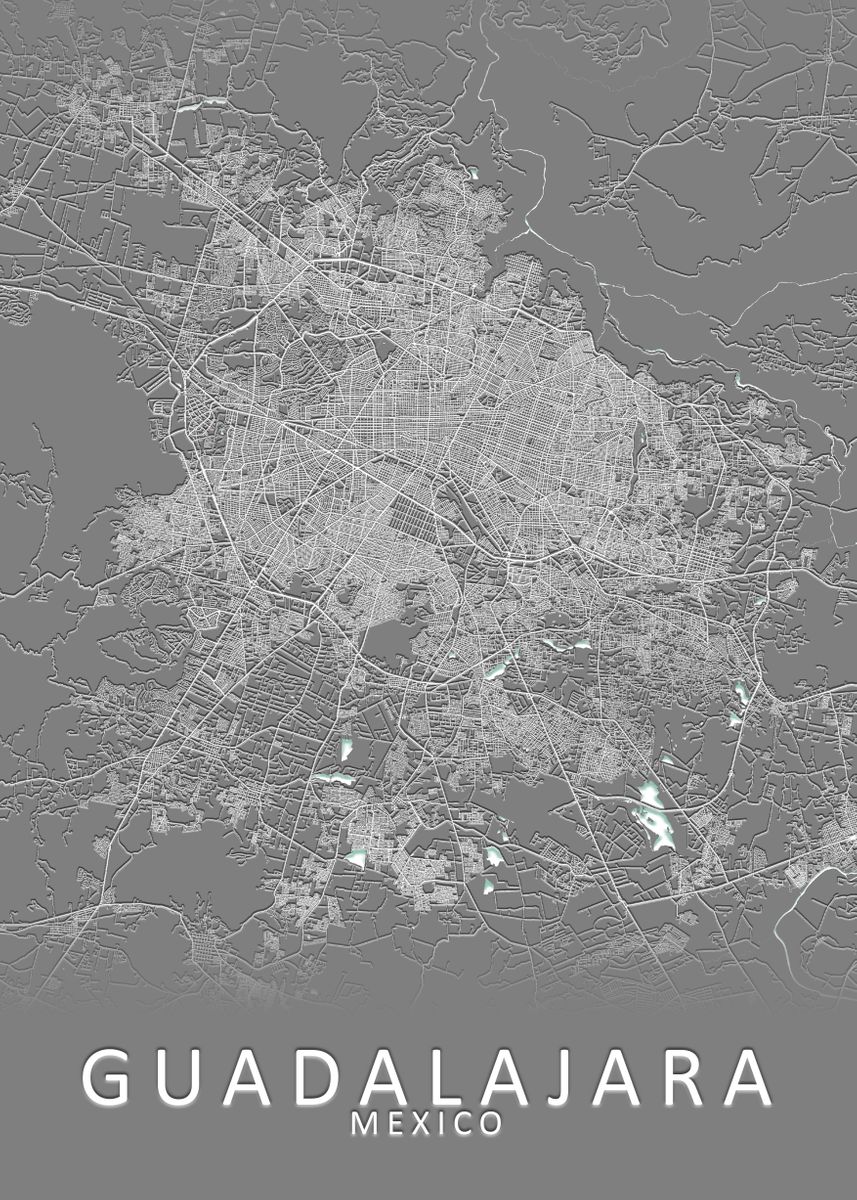 'Guadalajara Mexico Map' Poster, picture, metal print, paint by City ...
