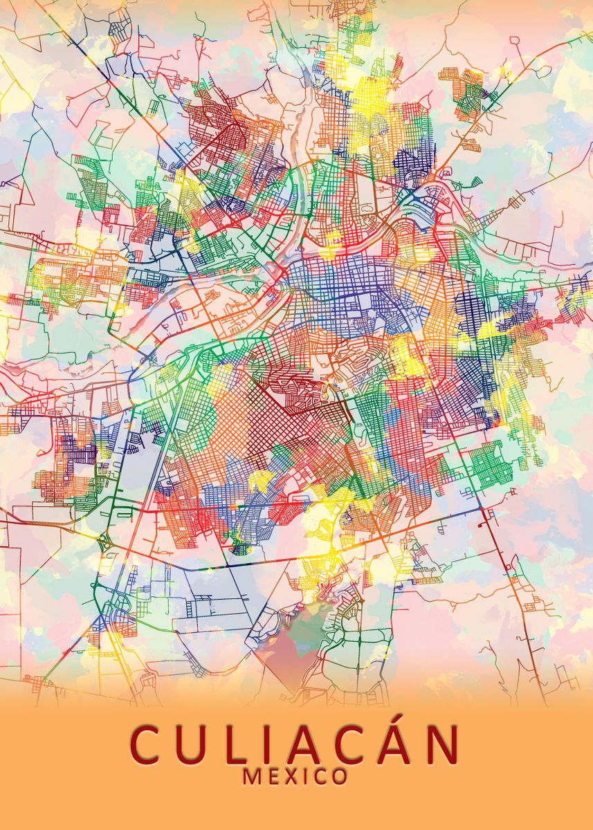 'Culiacan Mexico City Map' Poster, picture, metal print, paint by City ...