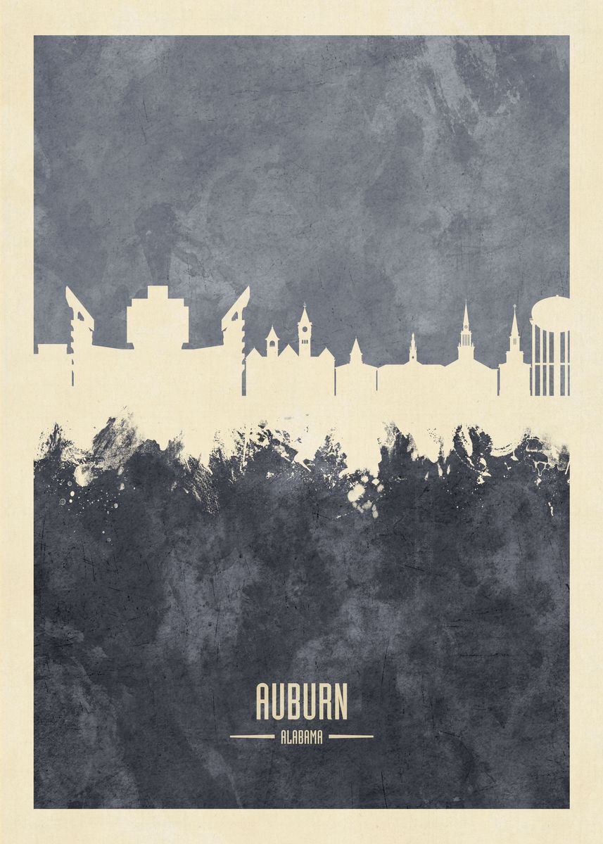 'Auburn Alabama Skyline' Poster, picture, metal print, paint by Michael ...