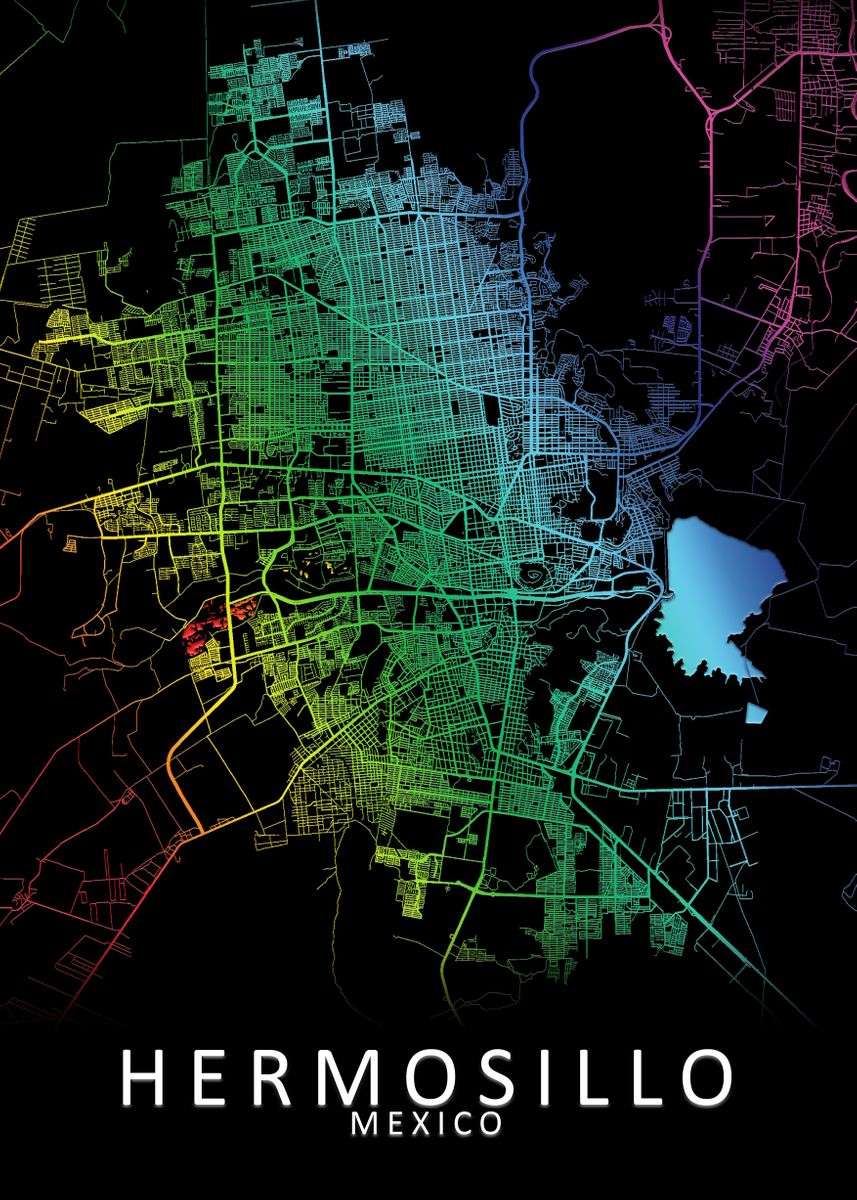 'Hermosillo Mexico City Map' Poster, picture, metal print, paint by ...