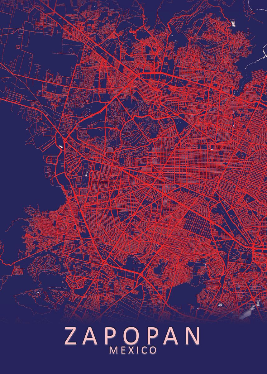 'Zapopan Mexico City Map' Poster, picture, metal print, paint by City ...