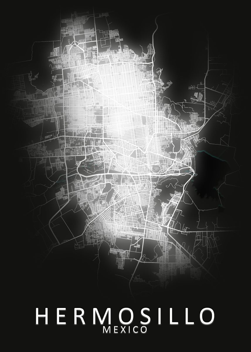 'Hermosillo Mexico City Map' Poster, picture, metal print, paint by ...