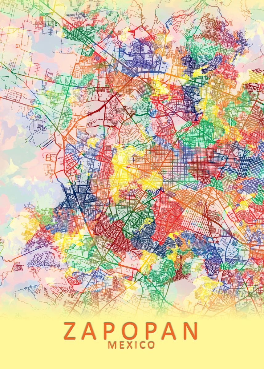 'Zapopan Mexico City Map' Poster, picture, metal print, paint by City ...