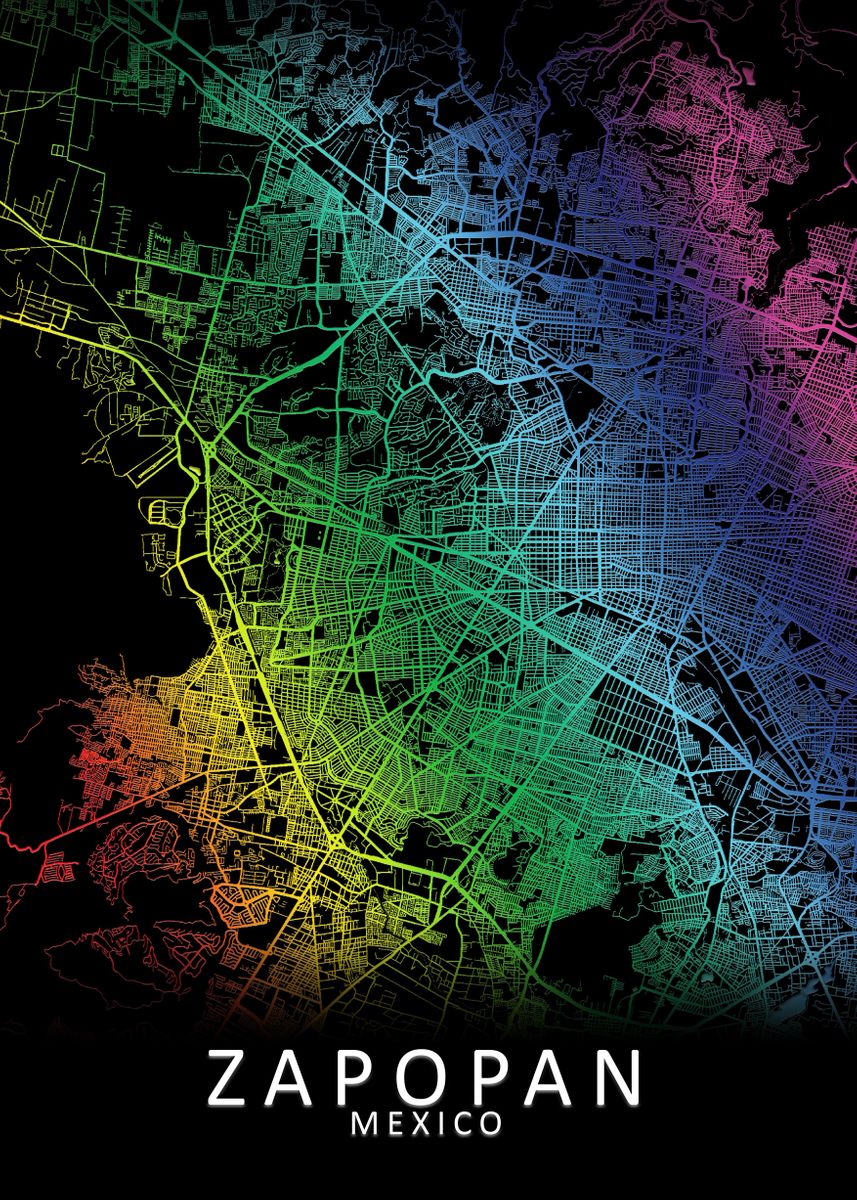 'Zapopan Mexico City Map' Poster, picture, metal print, paint by City ...