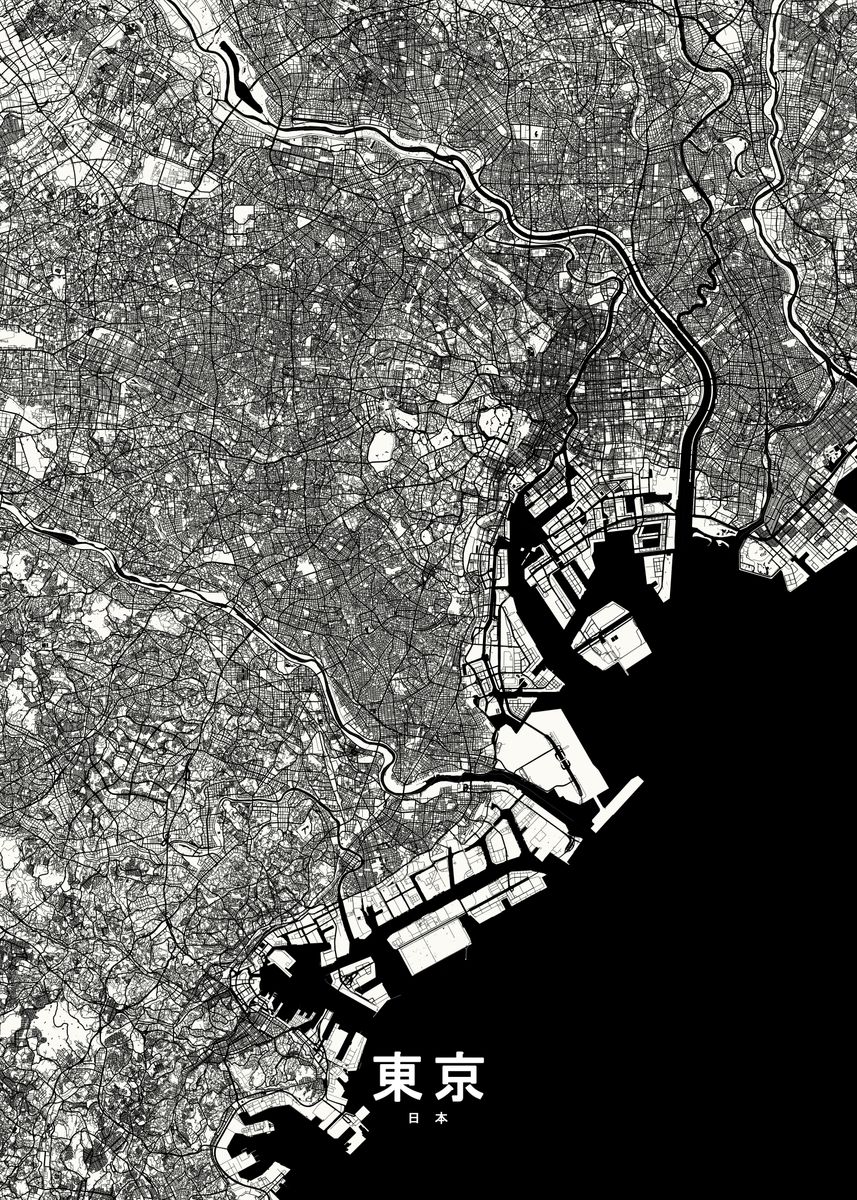 'Tokyo map white' Poster, picture, metal print, paint by mapsies | Displate