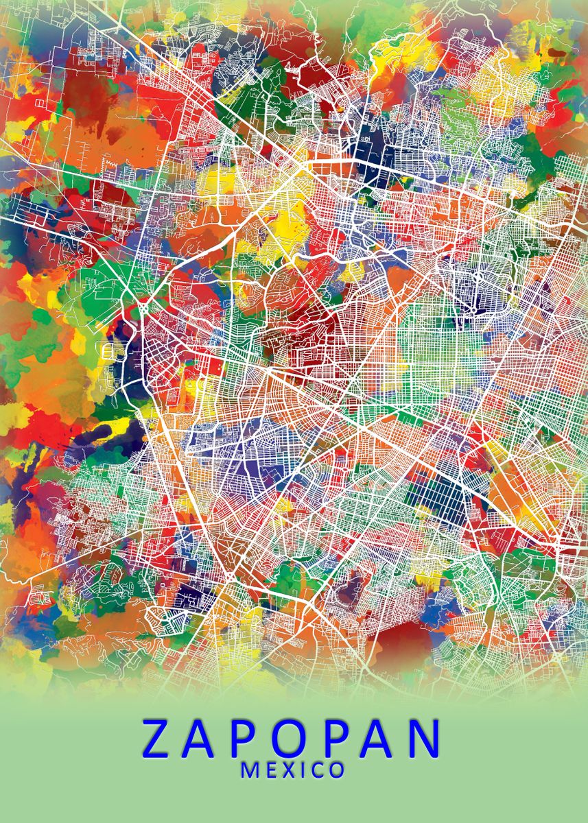 'Zapopan Mexico City Map' Poster, picture, metal print, paint by City ...