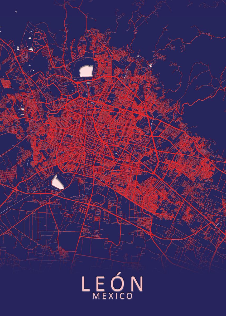 'Leon Mexico City Map' Poster, picture, metal print, paint by City Map ...