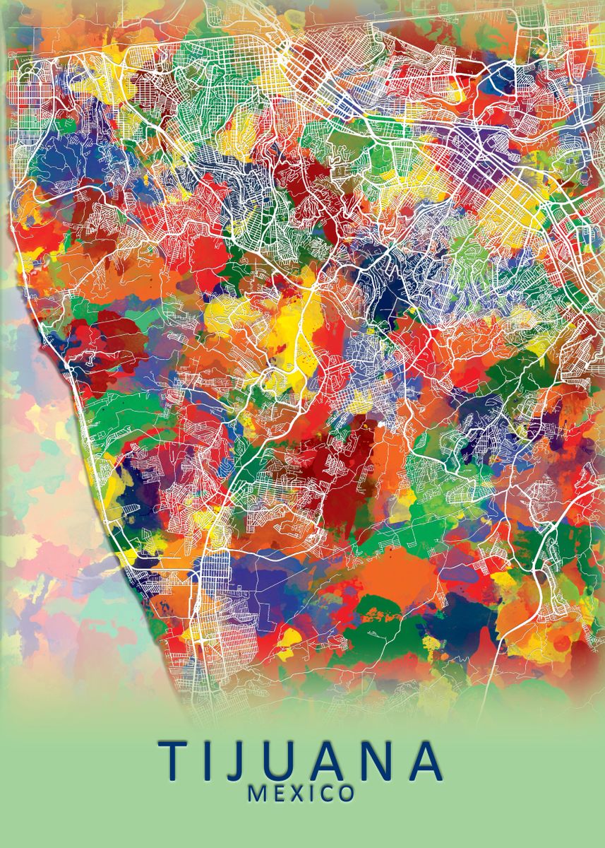 'Tijuana Mexico City Map' Poster, picture, metal print, paint by City ...