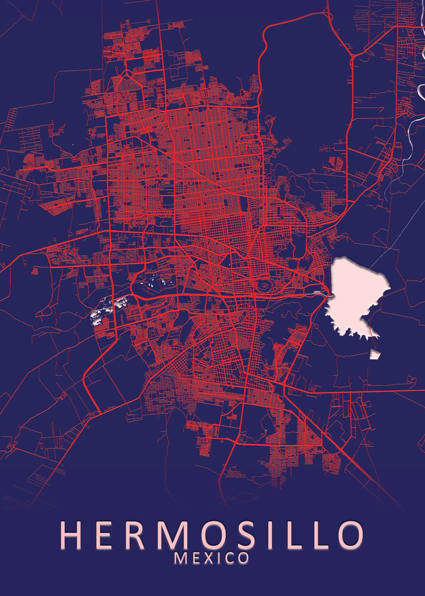 'Hermosillo Mexico City Map' Poster, picture, metal print, paint by ...