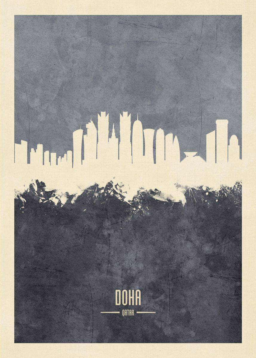 'Doha Qatar Skyline' Poster, picture, metal print, paint by Michael ...