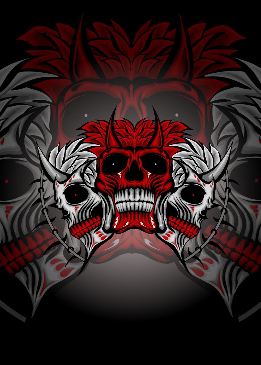 'Skull Red and White' Poster, picture, metal print, paint by Marshel St ...