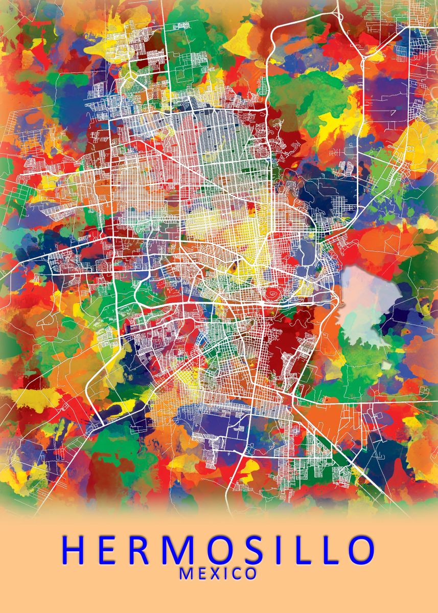 'Hermosillo Mexico City Map' Poster, picture, metal print, paint by ...