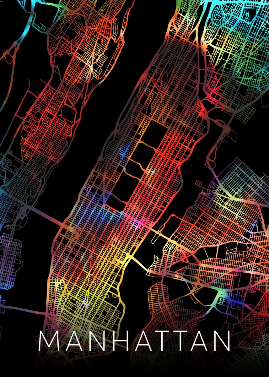 'Manhattan New York Map' Poster, picture, metal print, paint by Design ...