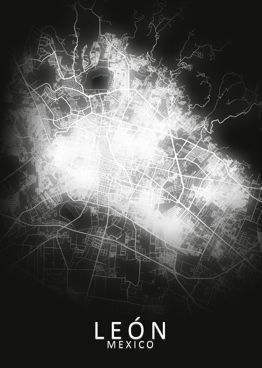 'Leon Mexico City Map' Poster, picture, metal print, paint by City Map ...