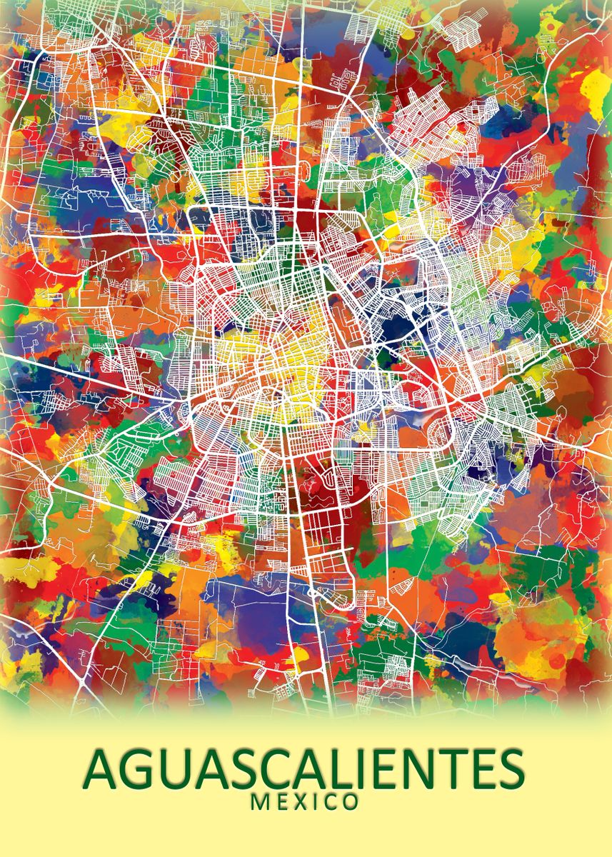 'Aguascalientes Mexico Map' Poster, picture, metal print, paint by City ...