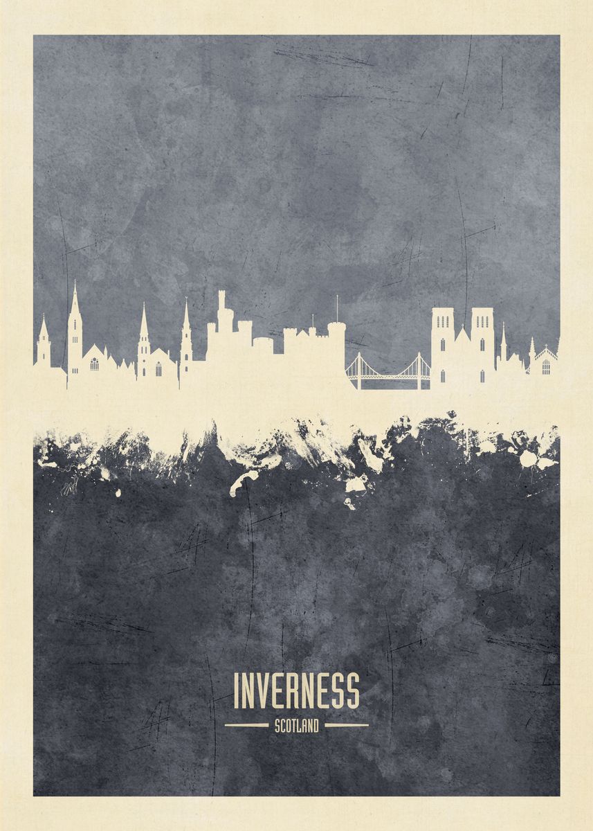 'Inverness Scotland Skyline' Poster, picture, metal print, paint by ...