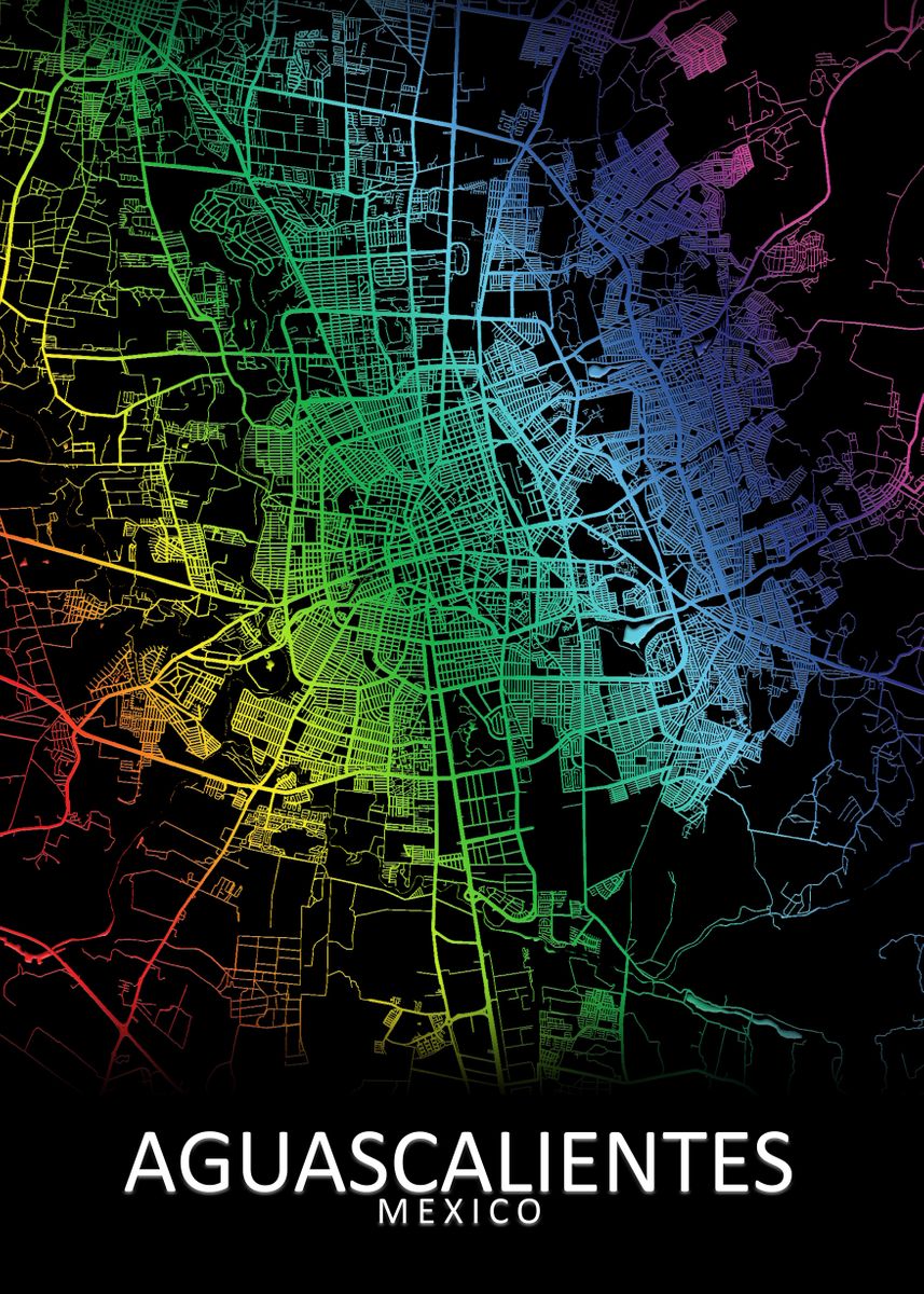 'Aguascalientes Mexico Map' Poster, picture, metal print, paint by City ...