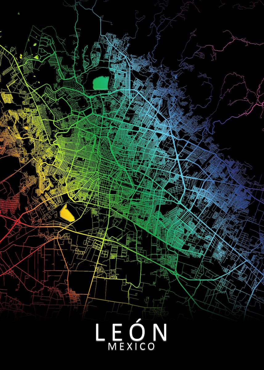 'Leon Mexico City Map' Poster, picture, metal print, paint by City Map ...
