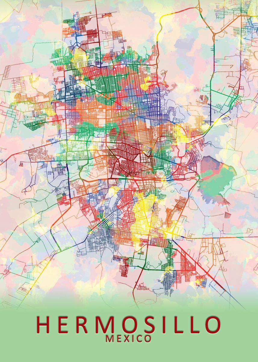 'Hermosillo Mexico City Map' Poster, picture, metal print, paint by ...