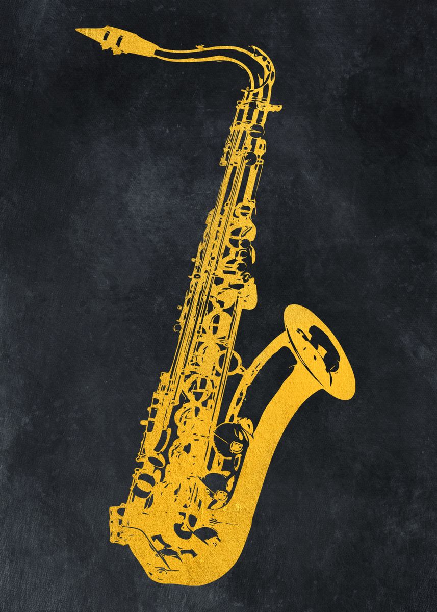 'Gold saxophone' Poster, picture, metal print, paint by Lion Mixart ...