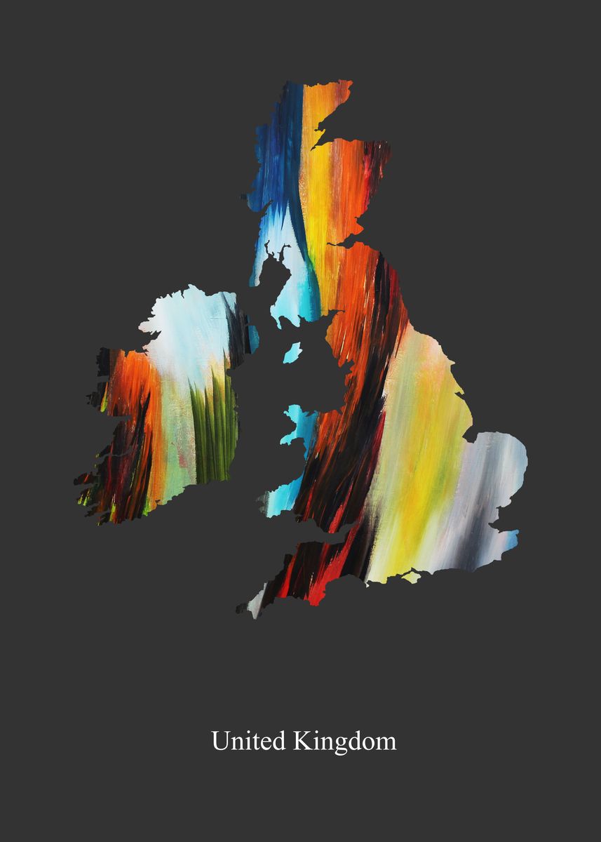 'Colourful UK Map' Poster, picture, metal print, paint by Rania | Displate