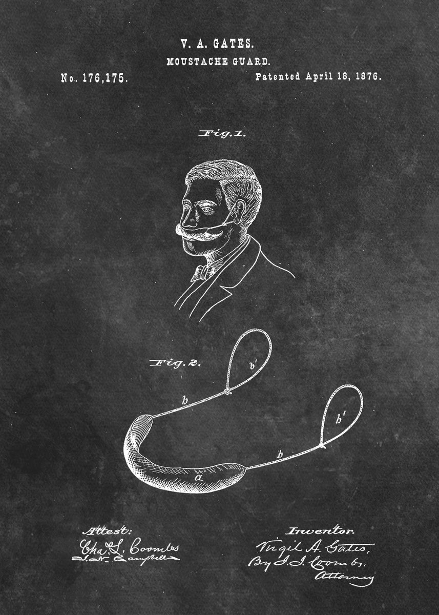 'patent Gates Moustache gua' Poster, picture, metal print, paint by ...